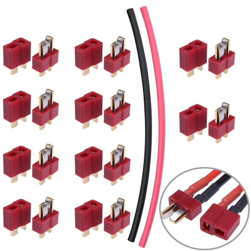 Hobbypark 10 Pairs T-Plug Connectors Male & Female Deans Style w/Shrink ...