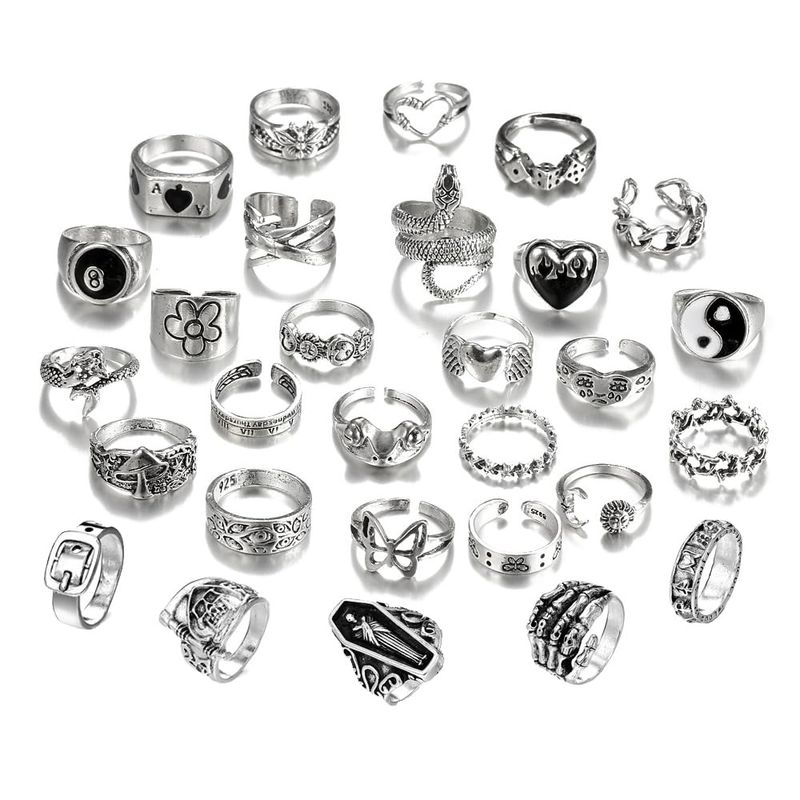 Hifot 29 Piece Y2K Rings Set for Men and Women - Gothic Emo Silver, Punk Grunge Vintage - Heart ...