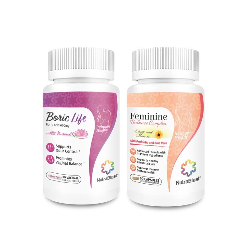 NutraBlast Boric Acid Vaginal Suppositories 600mg (30 Count) w/Feminine ...