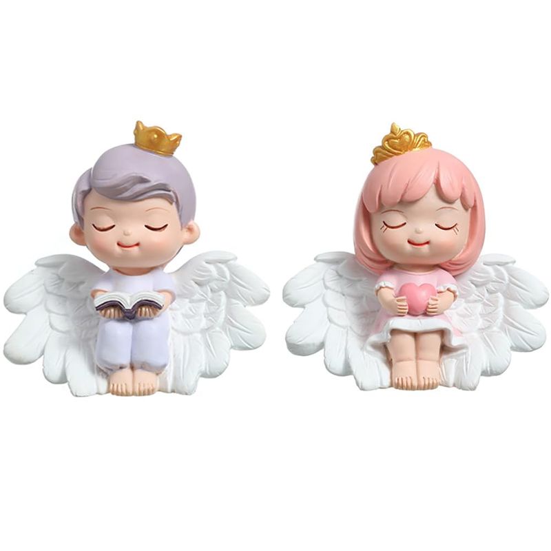 1 Pair Angel Cake Topper Figurines Angel Prince Princess Sculpture Cake ...