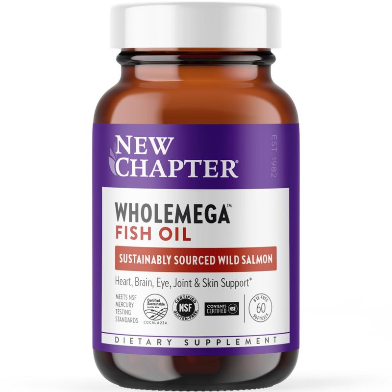 New Chapter Wholemega Fish Oil Supplement - Wild Alaskan Salmon Oil with Omega-3 + Vitamin D3 ...