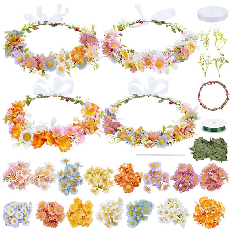 FREEBLOSS 4 Set Flower Crowns DIY Kit 60pcs Daisy Flower Crown DIY ...