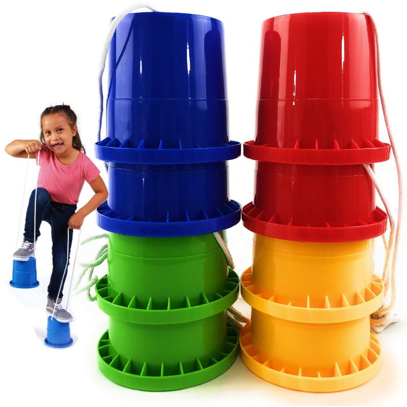 Matty's Toy Stop Bucket Stilts Plastic Balancing Stilts 4.75" (Red ...