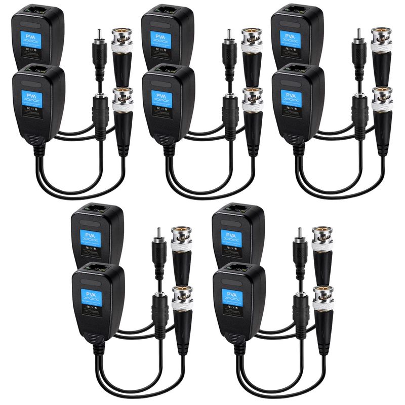 Fanbalunke Passive video balun Connectors 5 Pairs Video Baluns with Power Connector HD bnc to ...