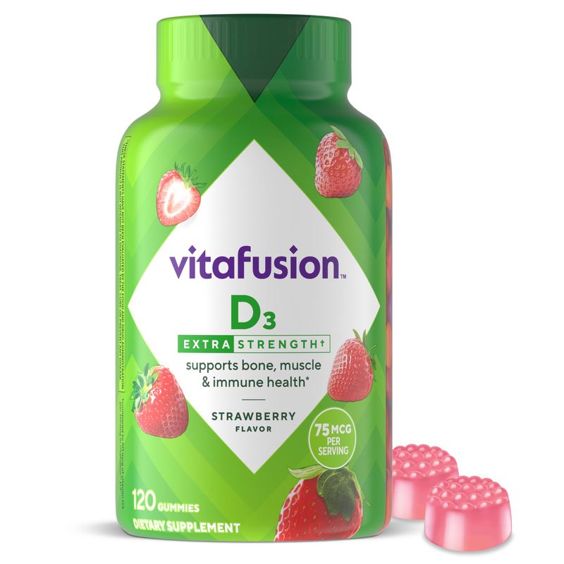 vitafusion Extra Strength Vitamin D3 Gummy, Strawberry Flavored Bone ...