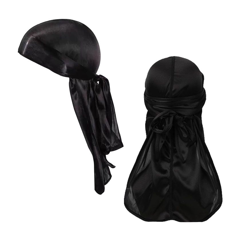 Domicubes 2 PCS Silky Satin Durag, Black Long Tail Durag Premium Silk ...