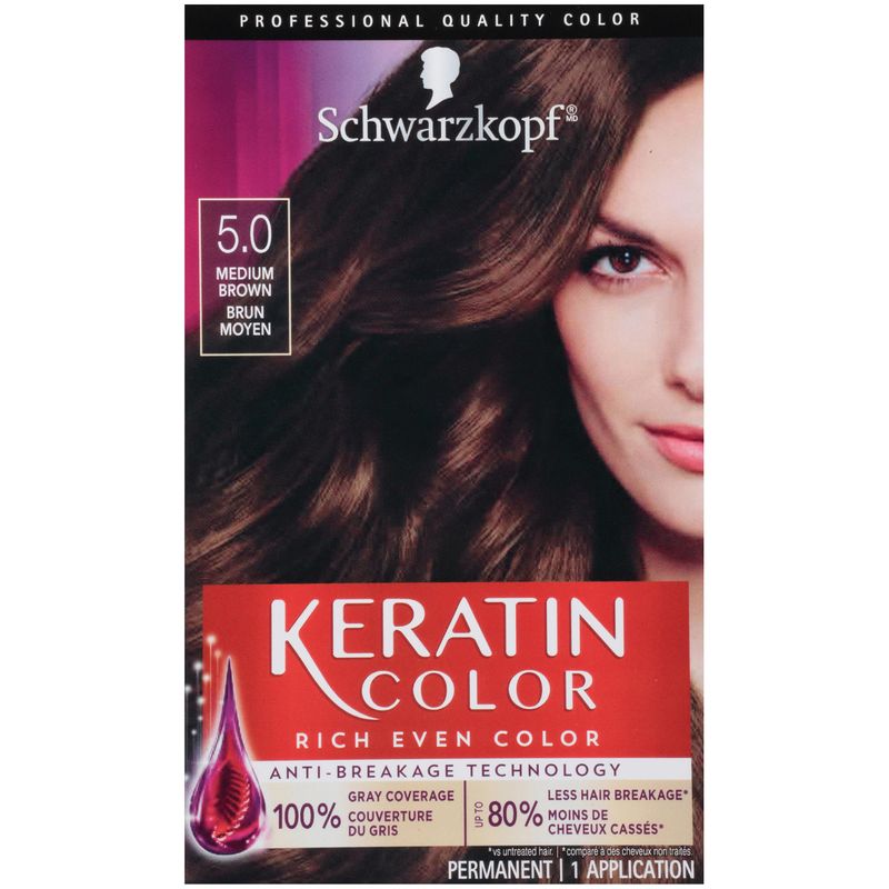 Schwarzkopf Keratin color permanent hair color cream, 5.0 medium brown ...
