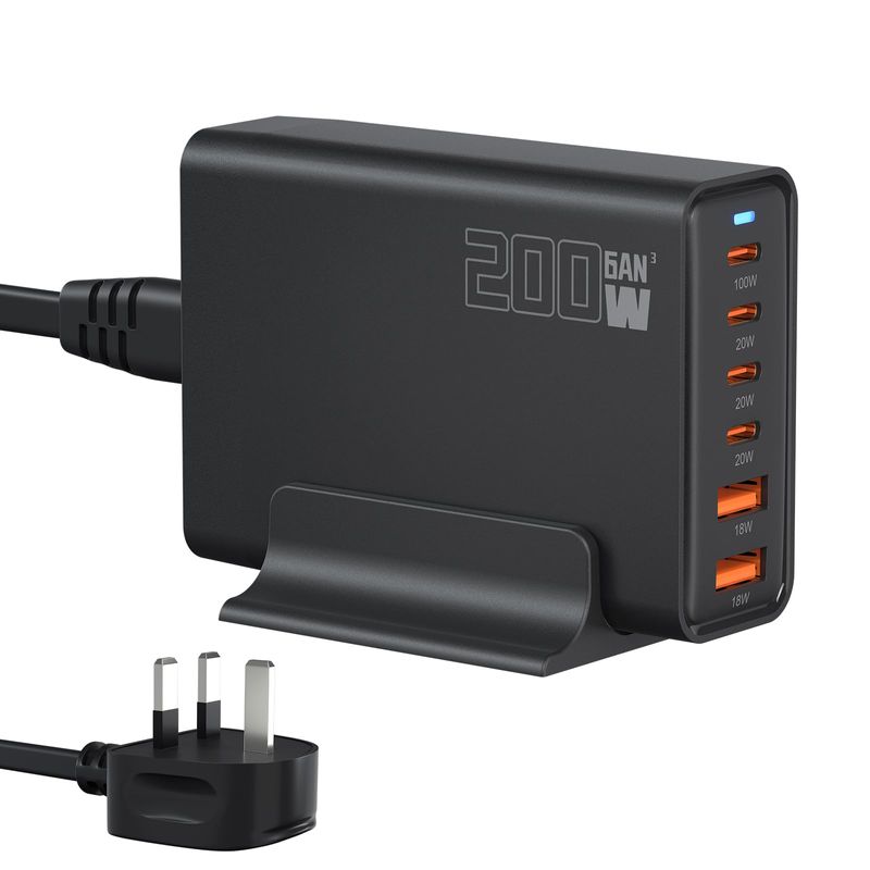 200W USB C Fast Charger Plug, 6-Port GaN III Charging Station PD 100W 65W 44W 20W Laptop & Phone ...