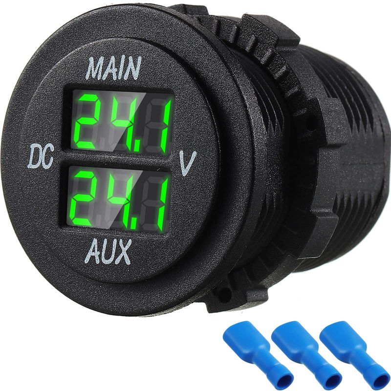 LED Digital Double Voltmeter, Round Panel Voltage Monitor for Car ...
