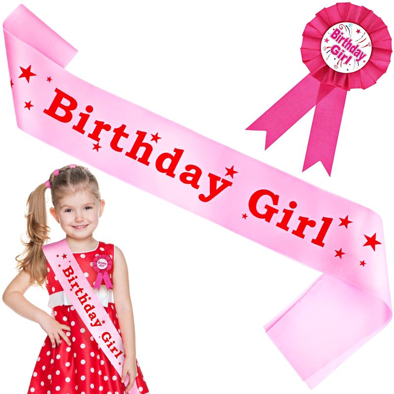 cobee Birthday Girls Sash, Pink Satin Happy Birthday Sash with Birthday ...