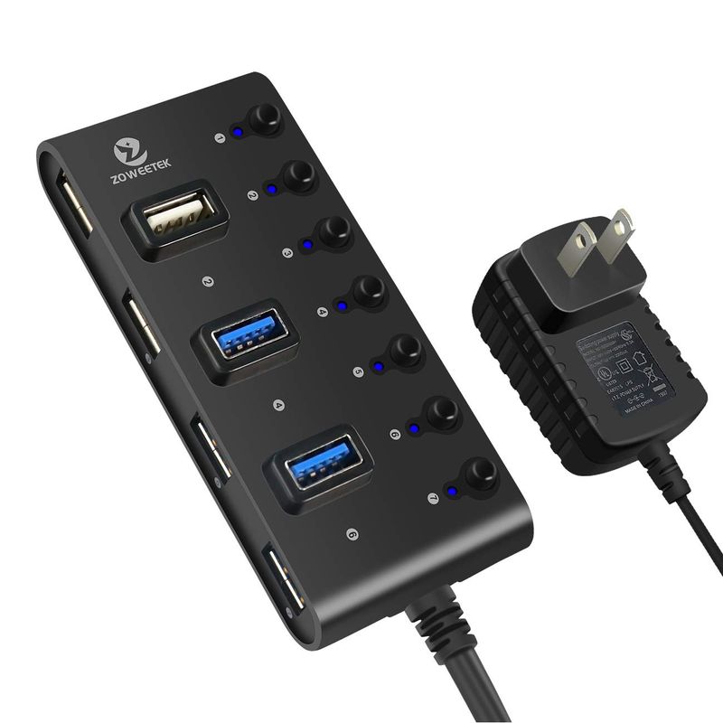 USB Hub 3.0 Network Hubs 7-Port USB 3.0 Hub with Smart Charging Port and Individual On/Off Power ...
