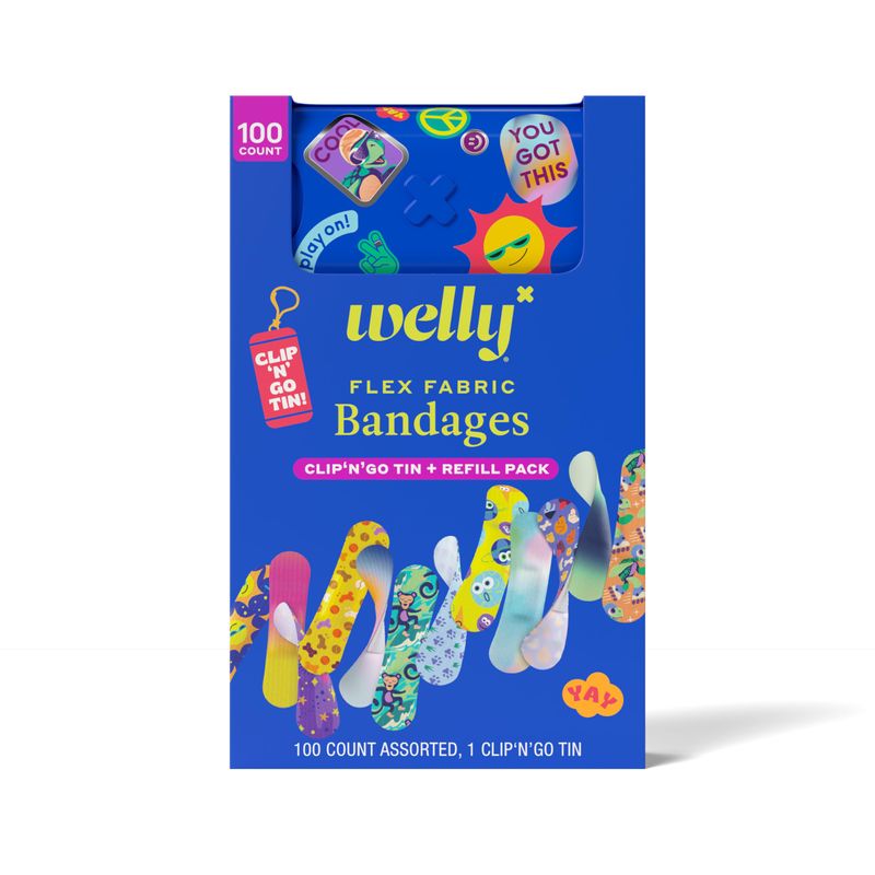 Welly Bandage Clip N' Go Tin & Refill Pack | Adhesive Flexible Fabric ...