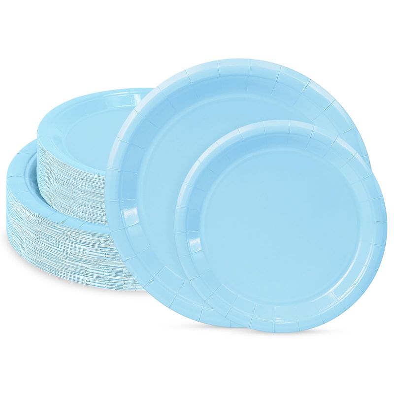 LIKAJON 100 Pcs Light Blue Paper Plates, 50 Pcs 9 Inch and 50 Pcs 7 ...