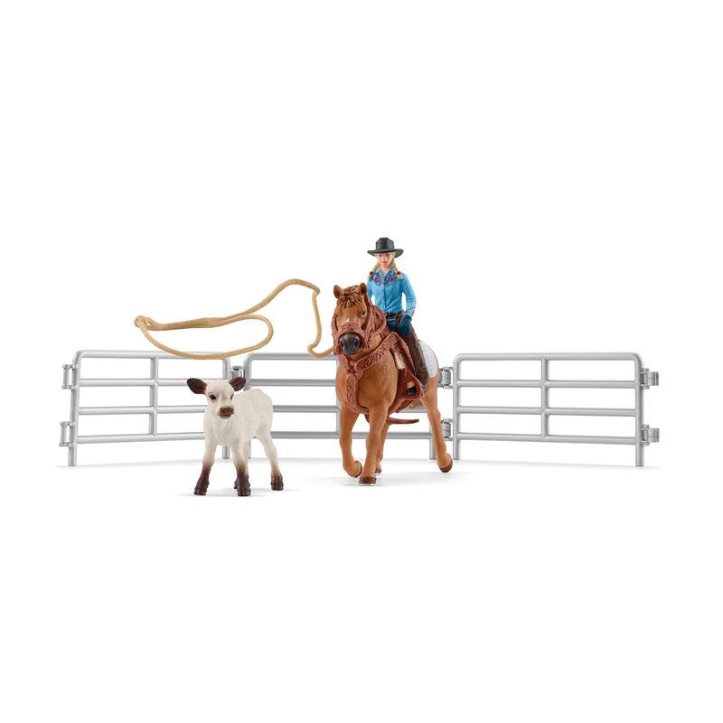 Schleich Farm World Rodeo Roping Playset - Cowgirl Rodeo Rider Figurine ...