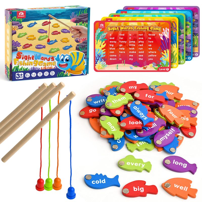 Coogam Wooden Magnetic Fishing Sight Words Game Learning Dolch Word ...
