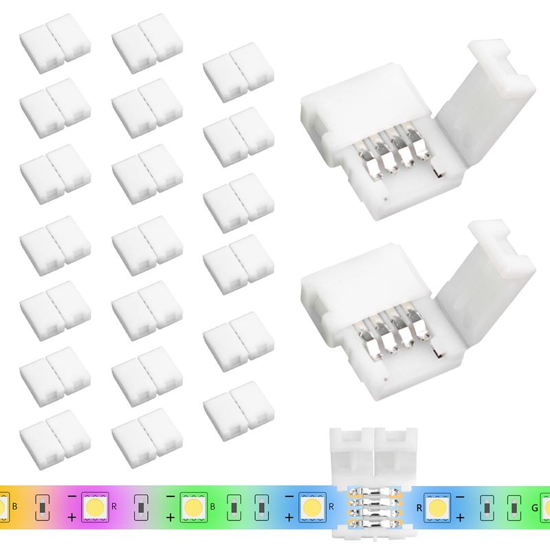 20PCS 4-Pin 8mm LED Strip Lights Connectors - Solderless, Extendable ...