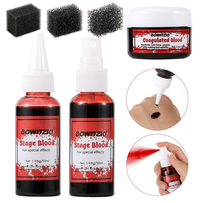 Bowitzki Fake Blood 3PCS Stage Blood + Spray Blood + Coagulated Blood ...
