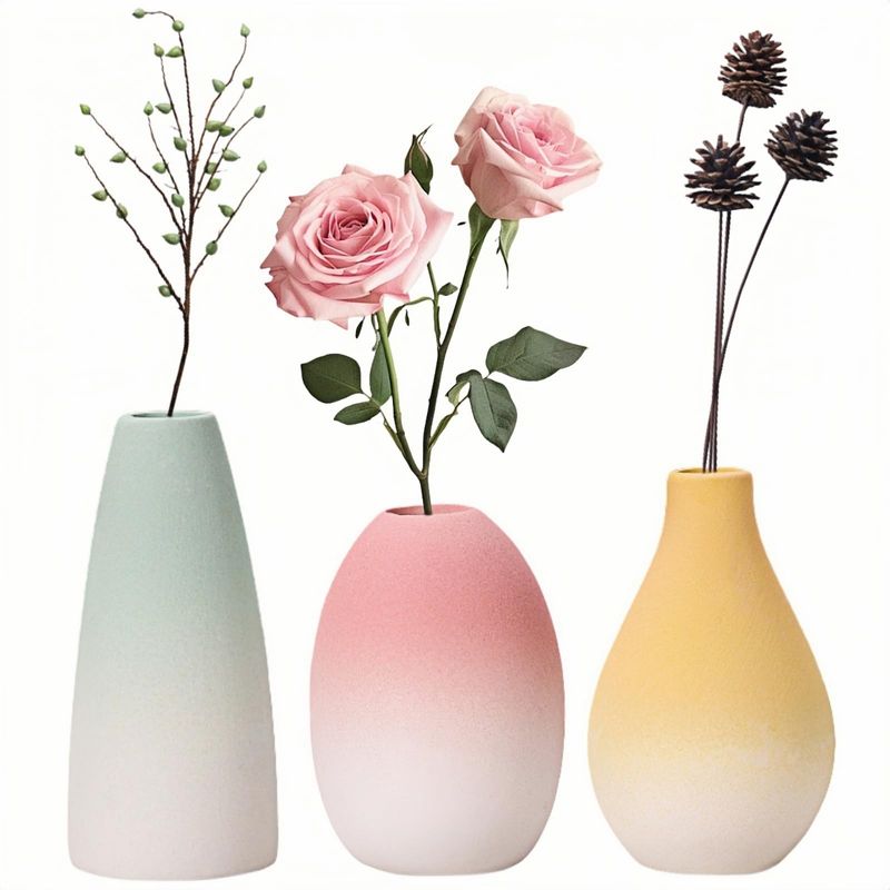 Ceramic vase Set-3 Small Flower vases for Decor, Ceramic Bud Vase Set ...