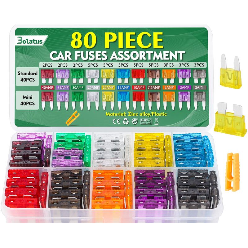 Bolatus 80Pcs Car Fuses Mini and Standard Blade Fuses 2Amp 3A 5A 7.5A ...