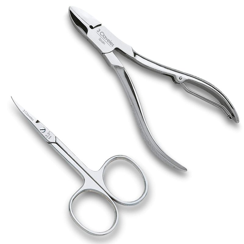 3 Claveles Short Scissors with Curved Tip with Nail Pliers Nickel ...