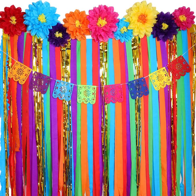 16 Pcs Mexican Paper Flowers Mexican Party Decorations Streamer ...