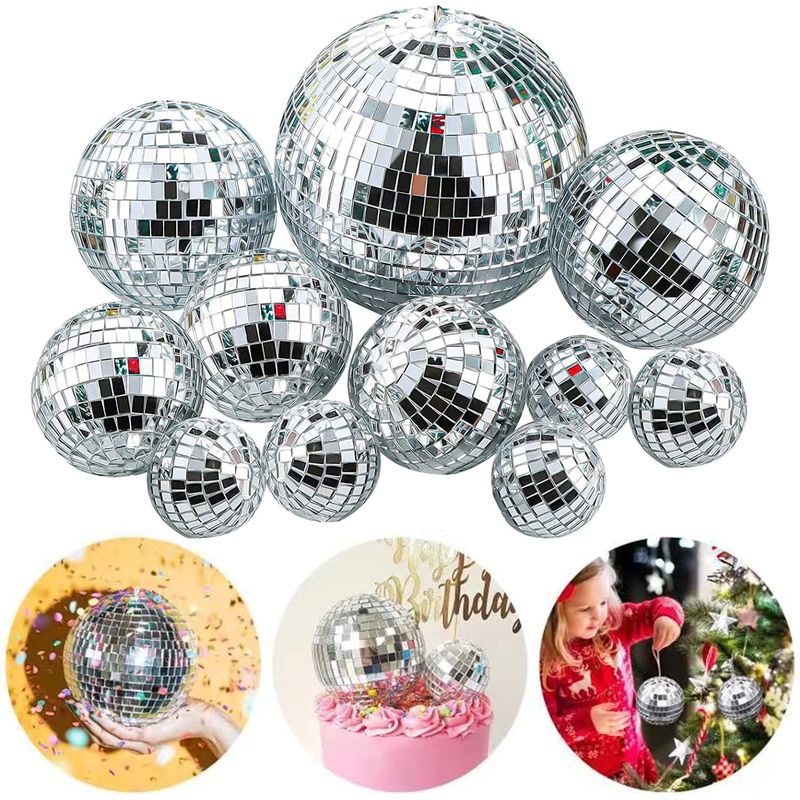 Morofme Mirror Disco Ball 11pcs Silver Hanging Disco Light Mirror ...