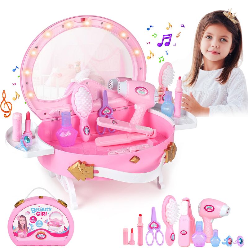 Toddler Vanity - Portable Kids Vanity Set with Mirror & Makeup ...