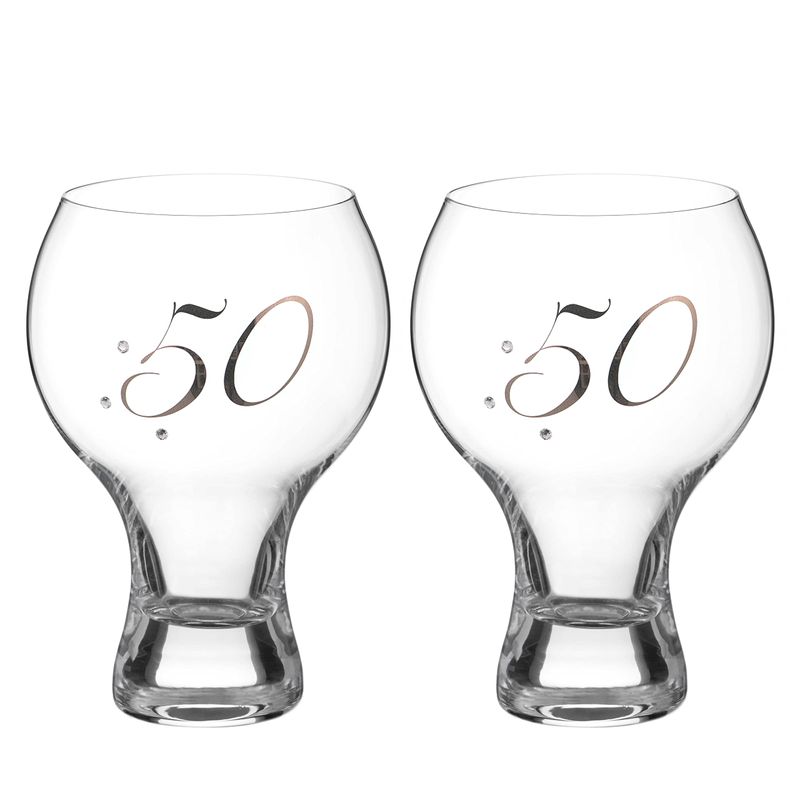 DIAMANTE Swarovski 50th Birthday Stemless Gin Copa Glasses Craft Beer ...