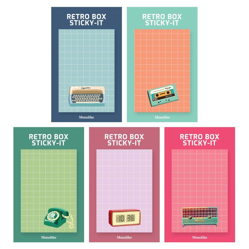Monolike Retro Box Sticky Retro Box Sticky-it - Set of 5 Sticky Memo ...
