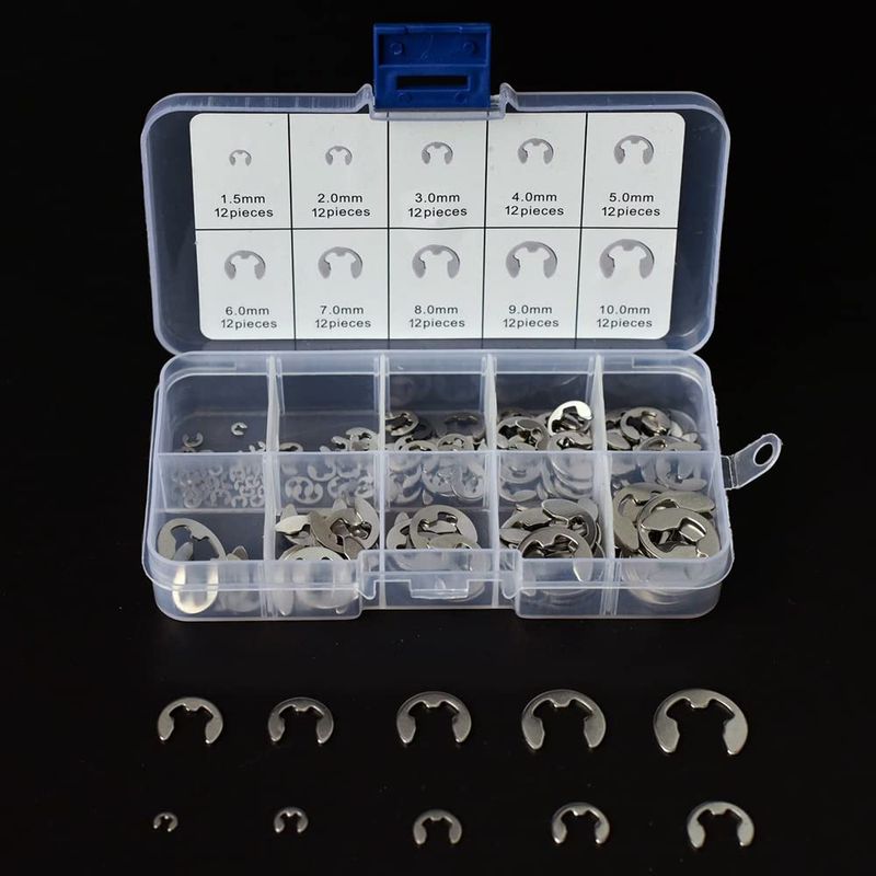 120 Pcs E-Shaped Snap Rings M1.5-M10 304 Stainless Steel Snap Rings 10 ...