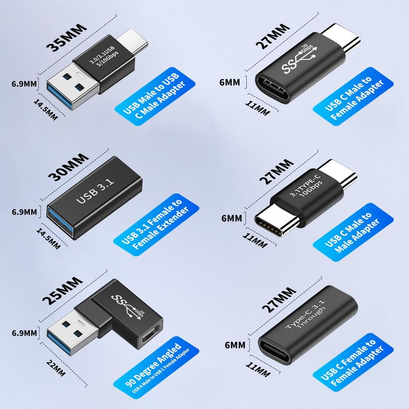 Herfair USB-Adapter-Set, 6 Stück USB-C-Stecker auf USB-A-Buchse ...