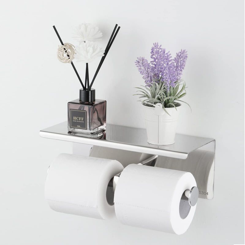 SCDGRW Double Toilet Paper Holder with Shelf, 304 Stainless Steel ...