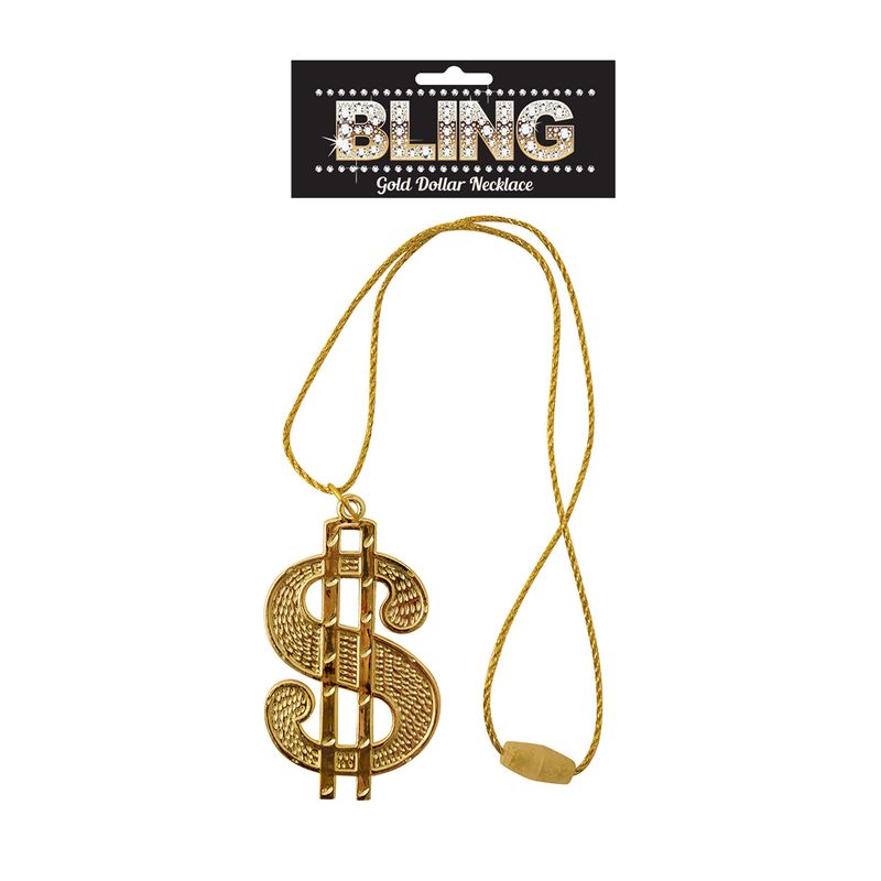DOLLAR SIGN GOLD COLOURED NECKLACE GANGSTER PIMP FANCY DRESS CHAIN 70'S ...