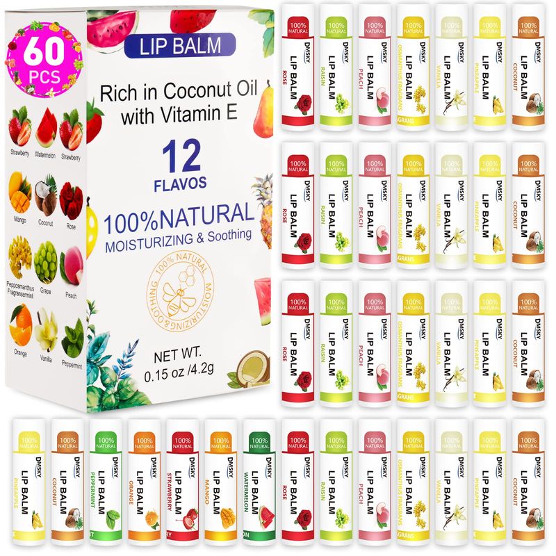 DMSKY 60-Pack Vitamin E Lip Balm in Bulk with Coconut Oil -100% Natural ...