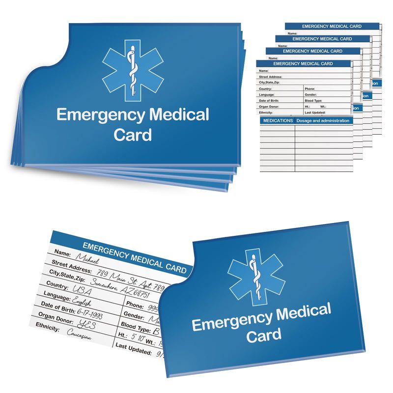 4 Pack Emergency Medical Information Id Card Red Medical Condition and ...