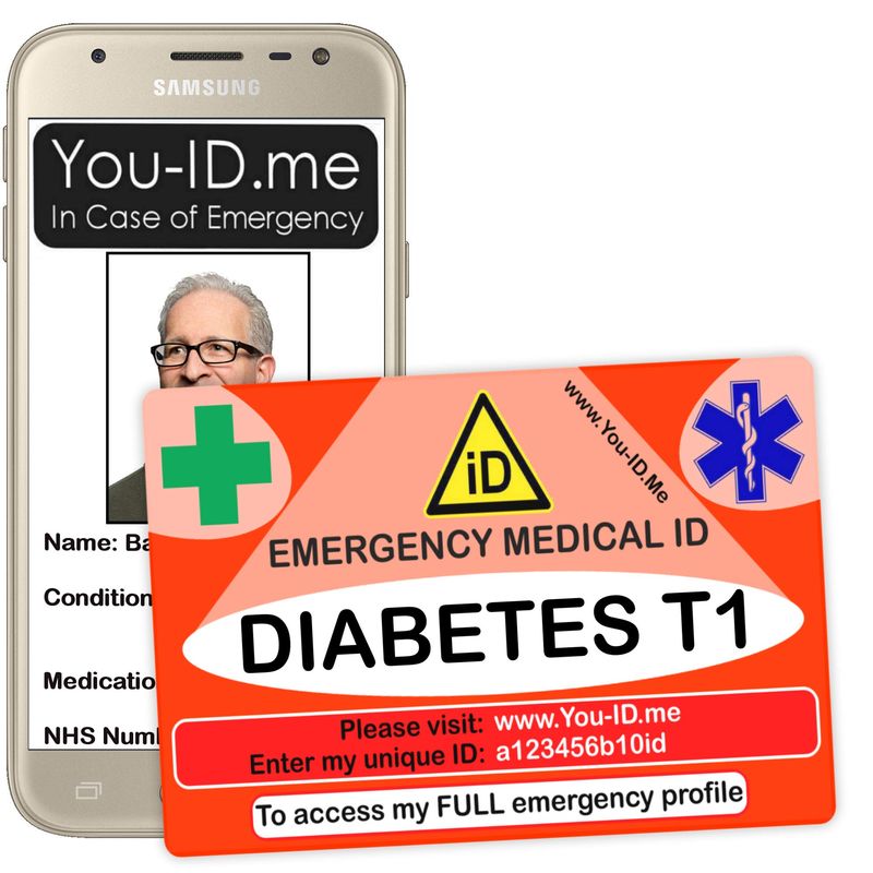 Type 1 Diabetes Medical Alert Card, Emergency Medical ID Card ...
