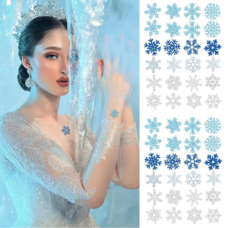 Glitter Snowflake Temporary Tattoos, 48PCS Winter Snowflake Sticker ...