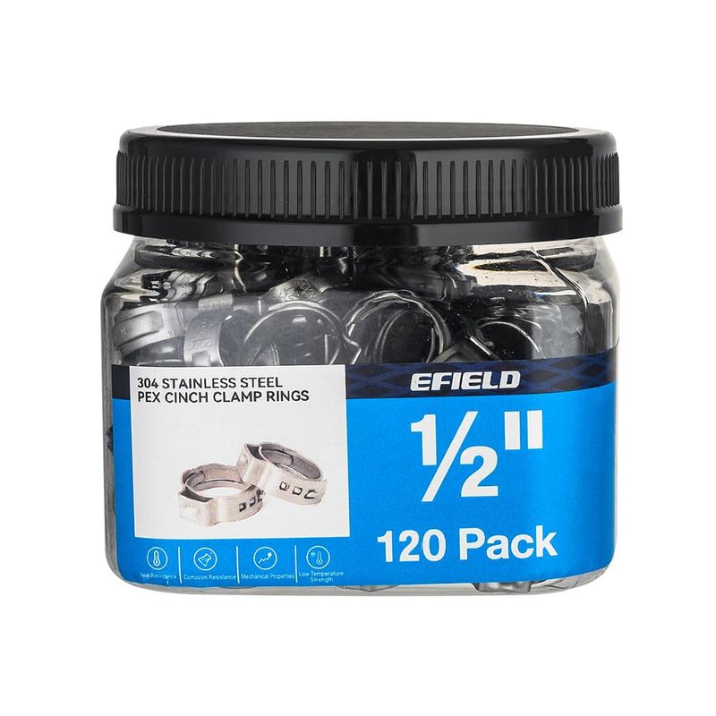 120-Pack EFIELD 1/2-inch Stainless Steel Pex Cinch Clamp Rings for Pex ...