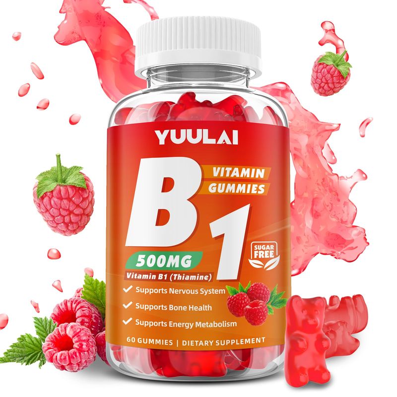 YUULAI Vitamin B1 Gummies 500mg for Adults & Kids, Thiamine B1 ...
