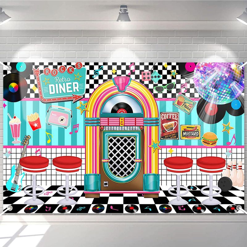Avezano 50s Retro Diner Party Backdrop 50s Retro Rock and Roll Diner ...
