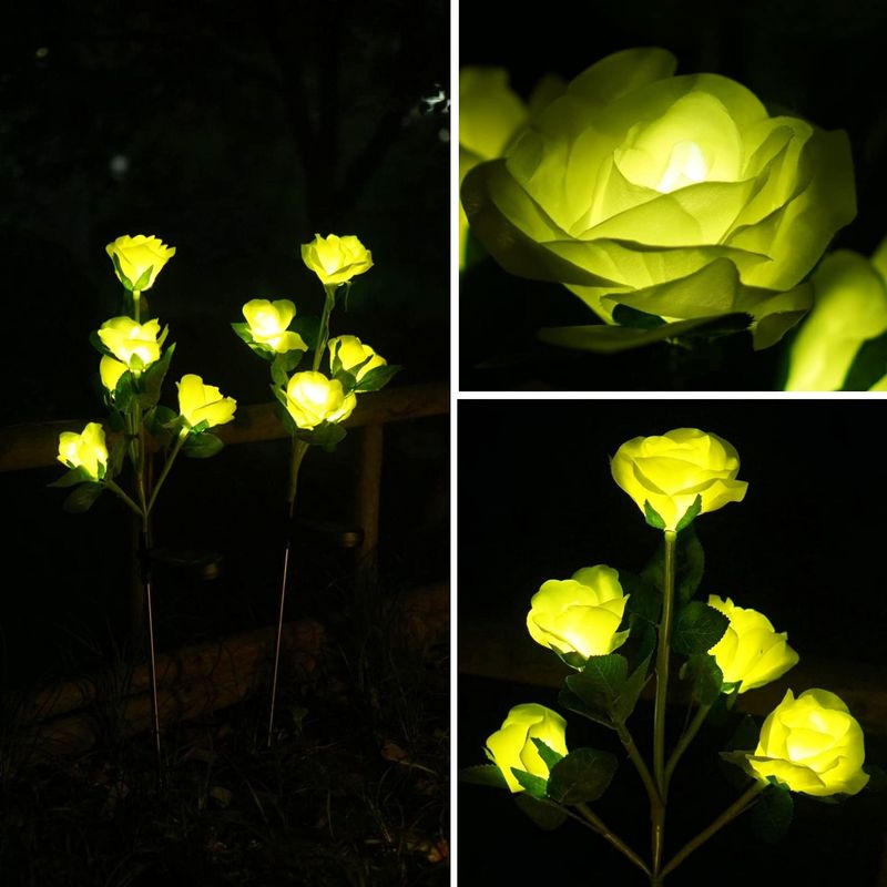 Solar Garden Rose Lights, Decorman 2 Pack Realistic Solar Outdoor ...