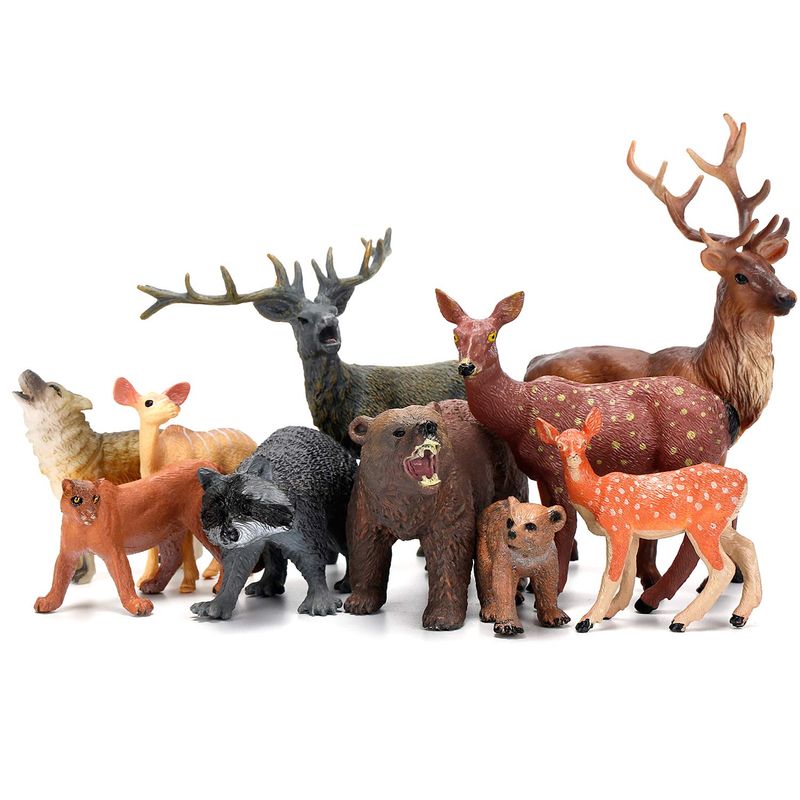 Woodland Animals 10-Piece Figurine Set: Realistic Elk, Wolf, Bear ...