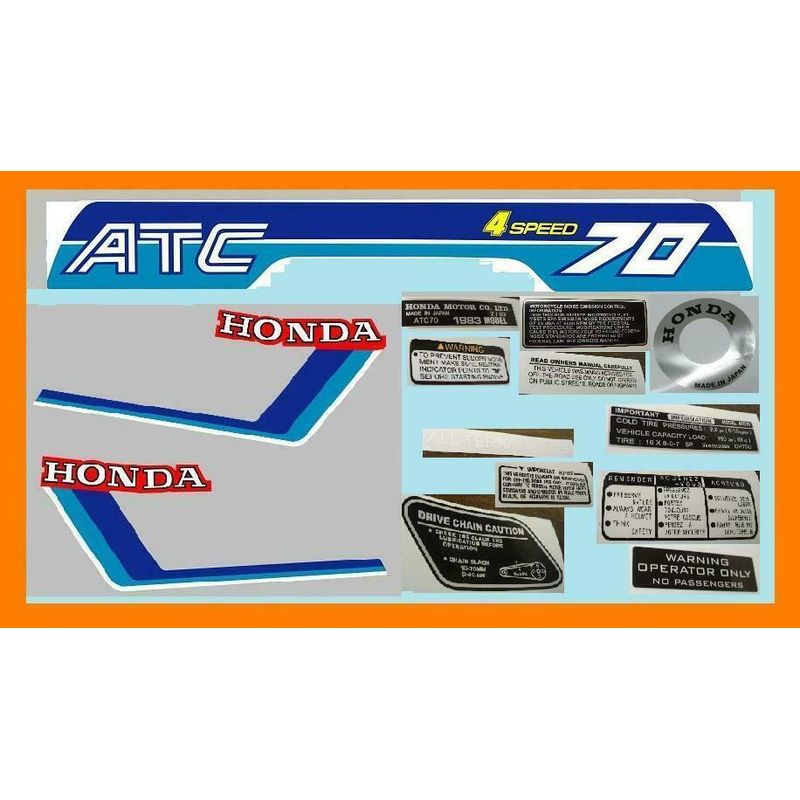 1983 RED ATC70 ATC 70 FENDER GAS TANK AIR FILTER FRAME DECAL EMBLEM ...