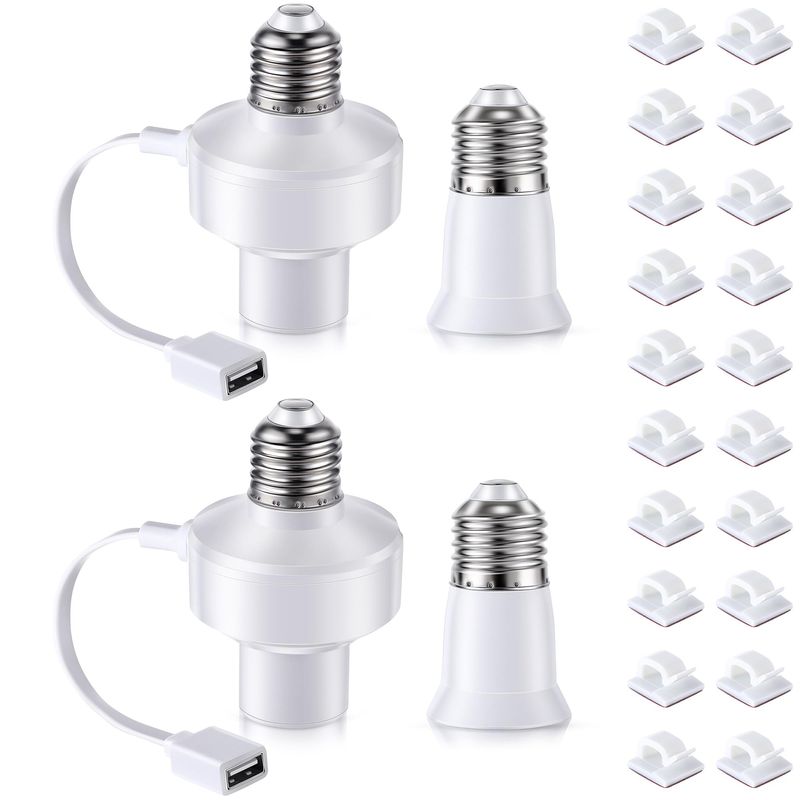 2 Pack E26 Light USB Socket Adapter, Lamp Socket Power Adapter 5V 1.5A ...