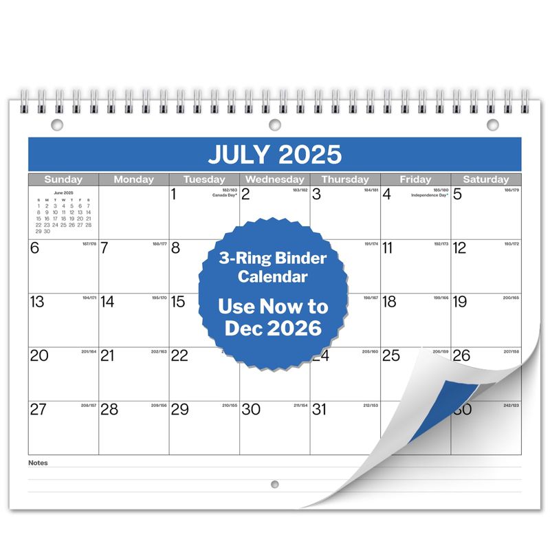 Dunwell 8.5x11 Binder Calendar 2025-2026, Use 18 Months, Use Now to Dec ...