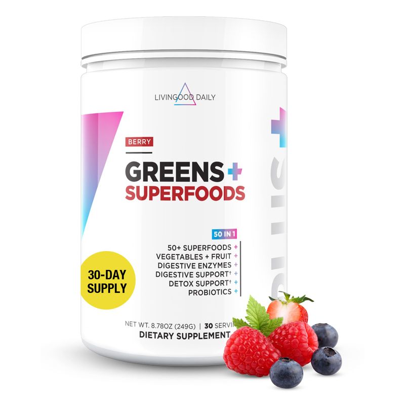 Livingood Daily Greens Superfood Powder (Berry) - Super Greens Powder ...