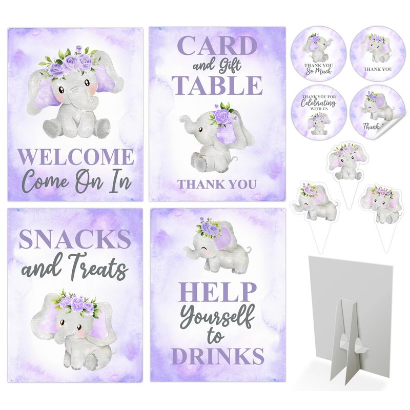 80 Pcs Purple Elephant Baby Shower Decorations Girl Party - 4 Table ...
