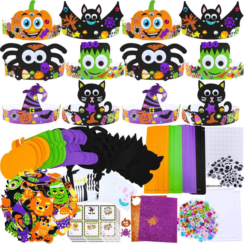 Winlyn 24 Sets Halloween Headbands Craft Kits DIY Crown Art Sets Spider ...