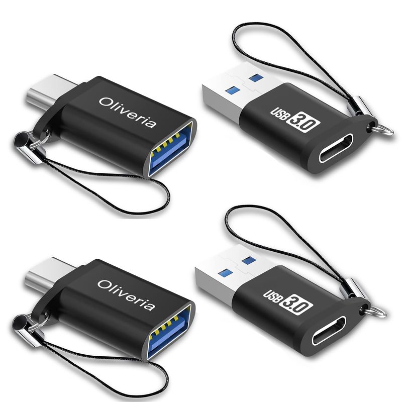 Oliveria USB C to USB Adapter 4 Pack, Type C to USB 3.0 Adapter, USB Type-C to USB, Thunderbolt ...
