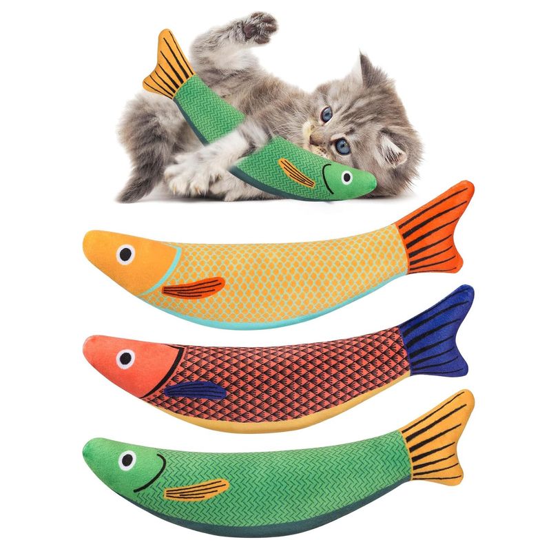 ZEACCT 3 Pieces Catnip Fish Toys for Cat, Cat Fish Pillow, Cat Chewing Fish Toys, Plush Cartoon ...